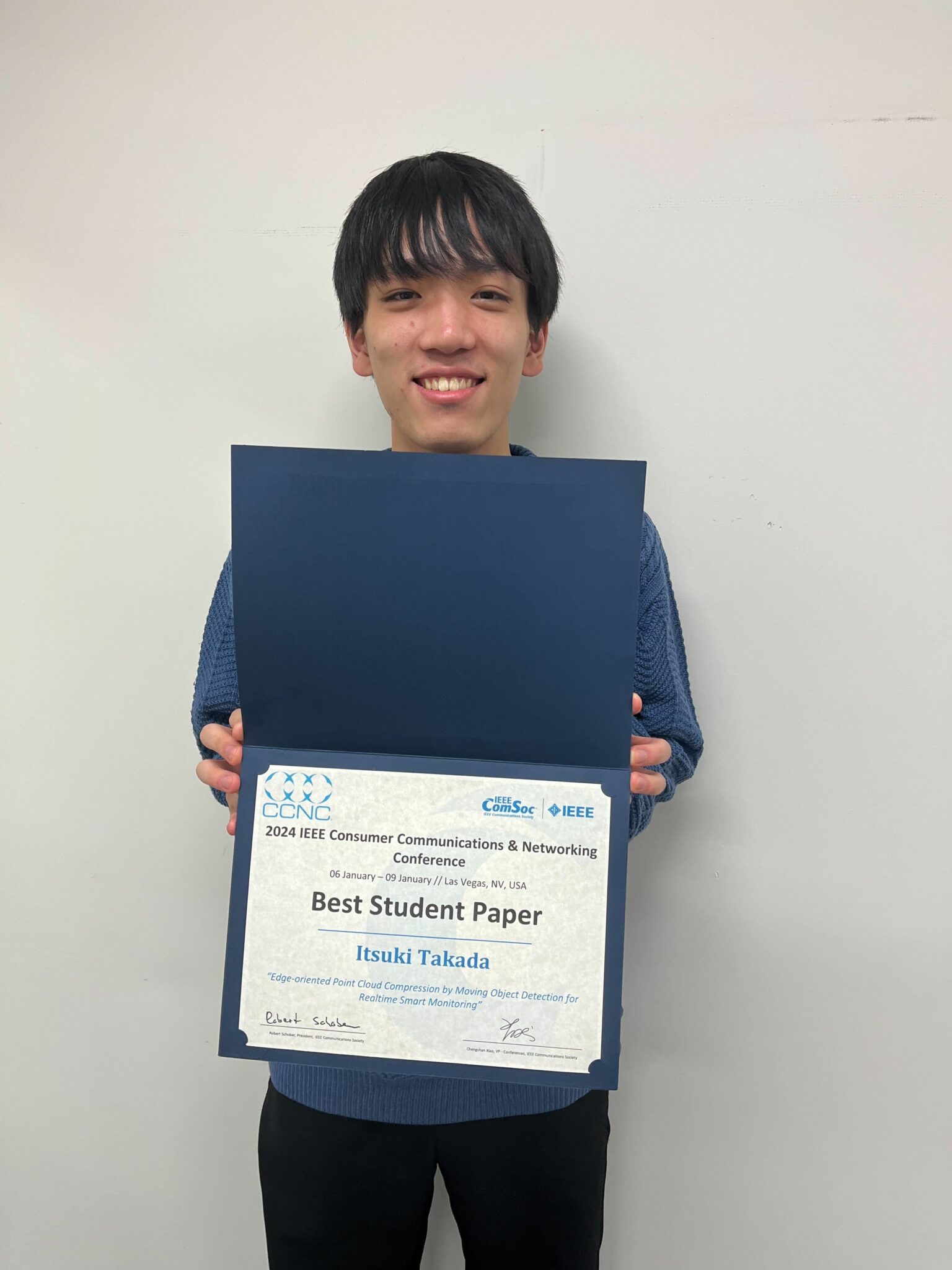 IEEE CCNC 2024 にて高田 樹 君 (M2) がBest Student Paper Awardを受賞 – 大阪大学 大学院情報科学研究科 三浦研究室